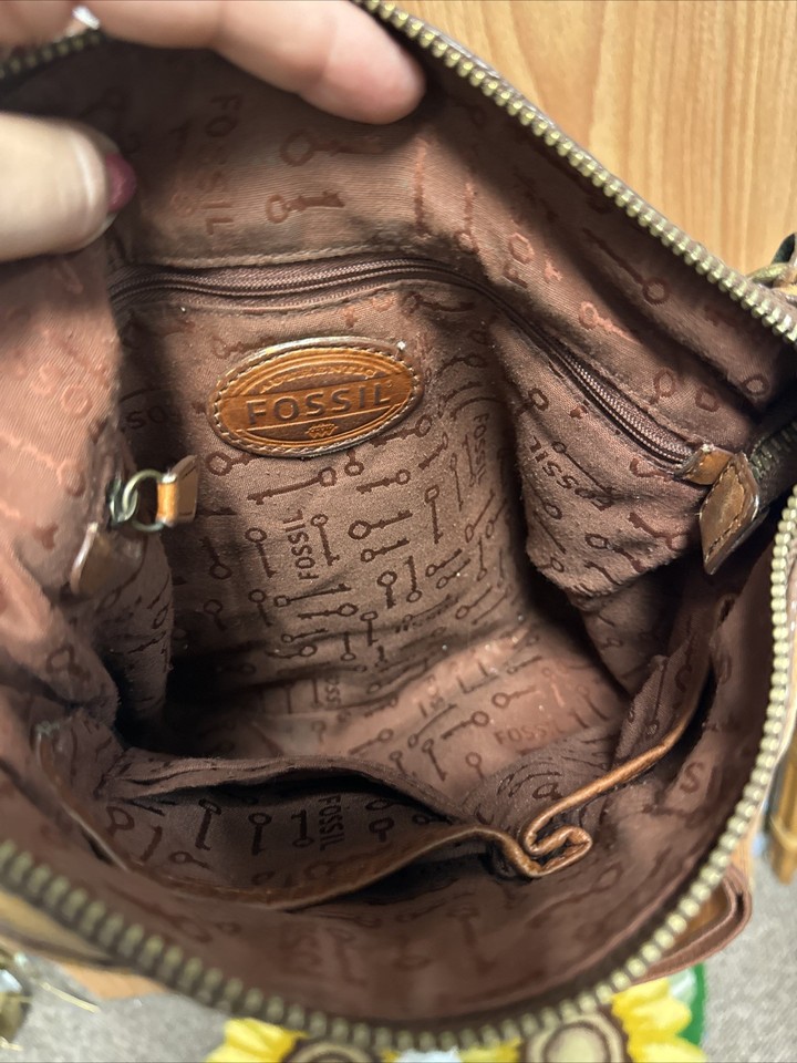 Fossil Brown Leather Purse Crossbody Multi Compartment Adjustable Strap ...