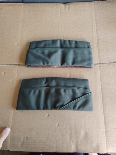 Lot 2 Vtg Green Grey Military Flight Garrison Cover Silver Accents Army ...