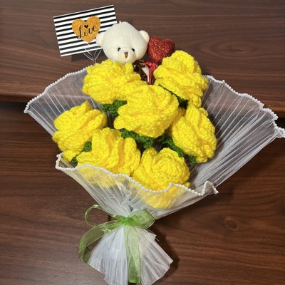 Yellow Roses & Bear Flower Bouquet Birthday Anniversary Gift W/ Card ...