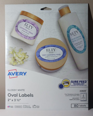 Avery #22820 Oval Labels Glossy White 3.33" x 2" 80 Peel Labels -NEW ...