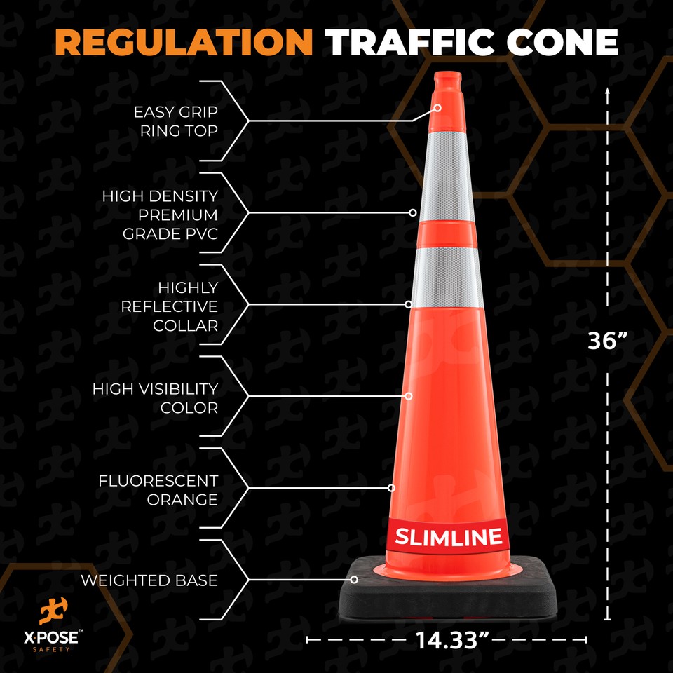 36" Orange Slim Line Traffic Cones Heavy Duty 12lb with 6" & 4" Collars ...