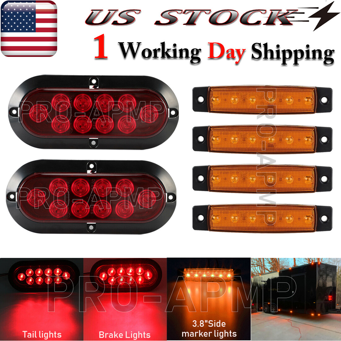 6PCS Rear LED Submersible Truck Boat Trailer Marker Tail Light Kit ...