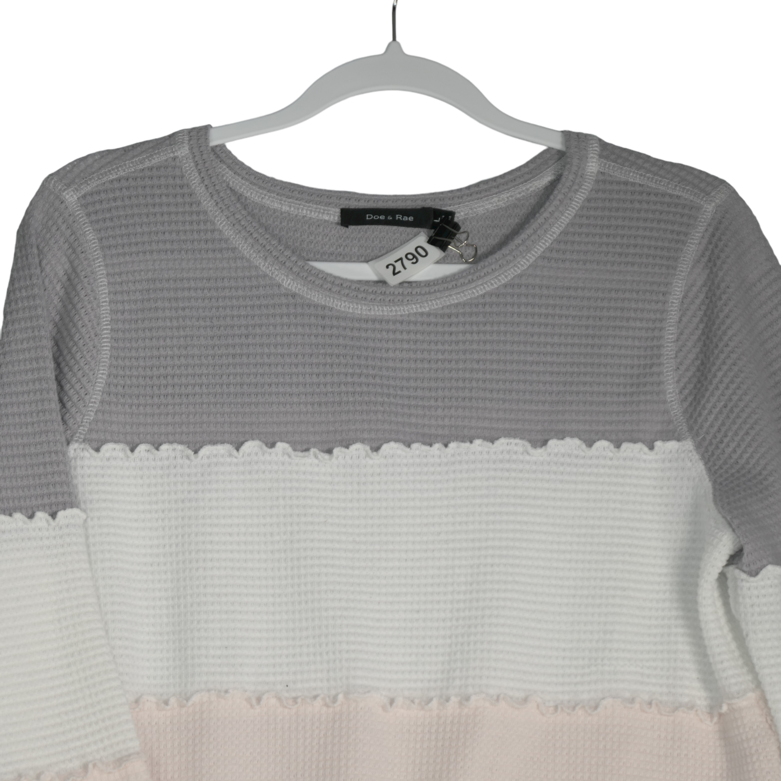 Doe and Rae Gray Pink Knit Sweater Womens Size L Ruffles Colorblock ...