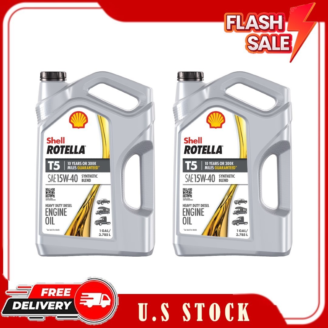 2 Pack Shell Rotella T5 Synthetic Blend 15W-40 Diesel Engine Oil, 1 ...