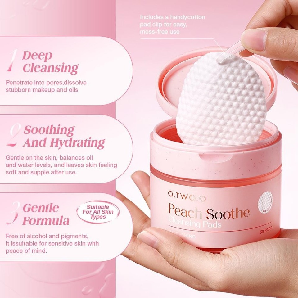 50 Tablets Peach Soothe Cleansing Pads Gentle Soothing Pads Make-up ...