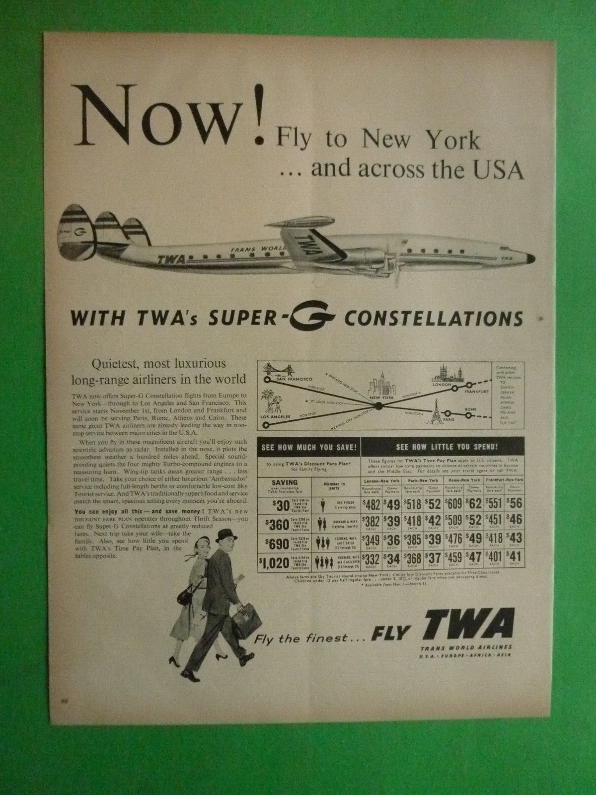 Twa Trans World Airlines Advertisement 1 Page 1955 Super Constellations ...