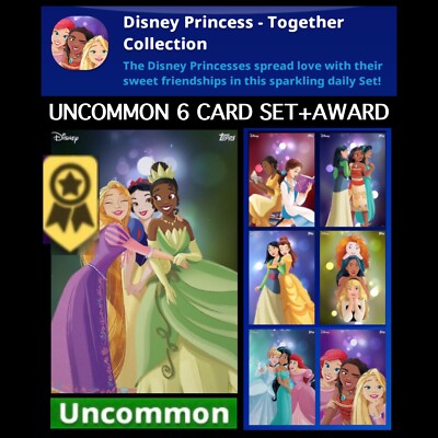 PRINCESS TOGETHER-UNCOMMON SHINE 6 CARD SET+AWARD READY-TOPPS DISNEY ...