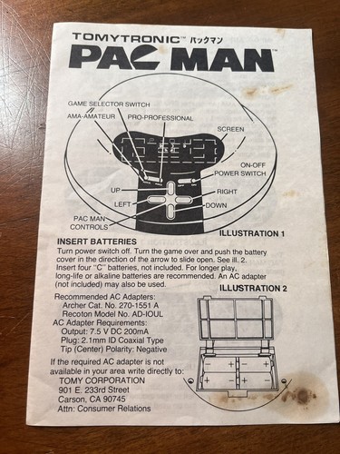 Original TOMY Pac Man Pacman LSI Game Instruction Sheet 1981 ...