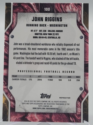 2024 RESURGENCE JOHN RIGGINS REFRACTOR FOOTBALL CARD COMMANDERS ...