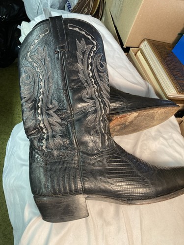 Dan Post Exotic Lizard Skin Cowboy Black Leather Western Boots Mens 12 ...