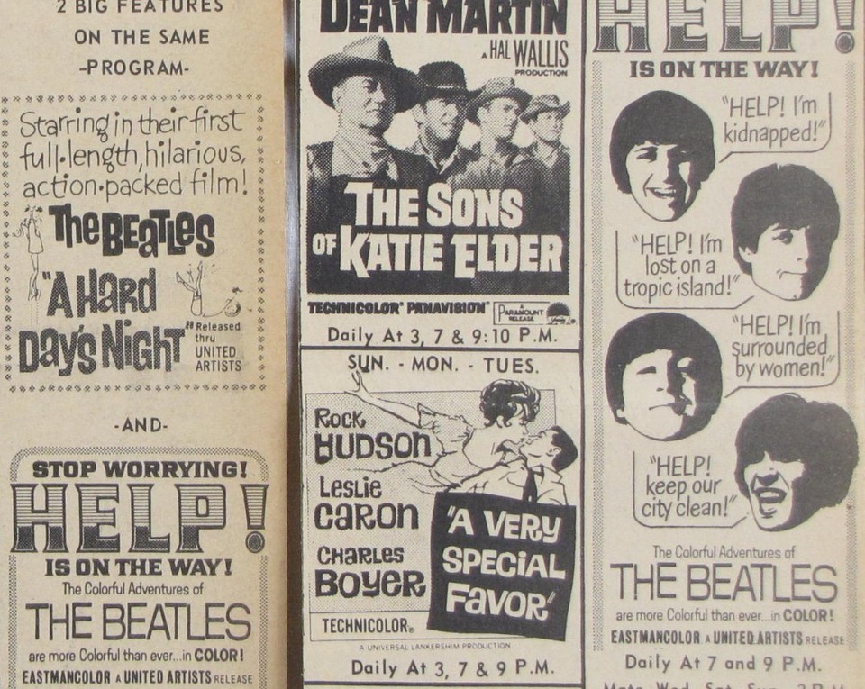 Vintage 1965 THE BEATLES Movie Newspaper Print Ads | eBay