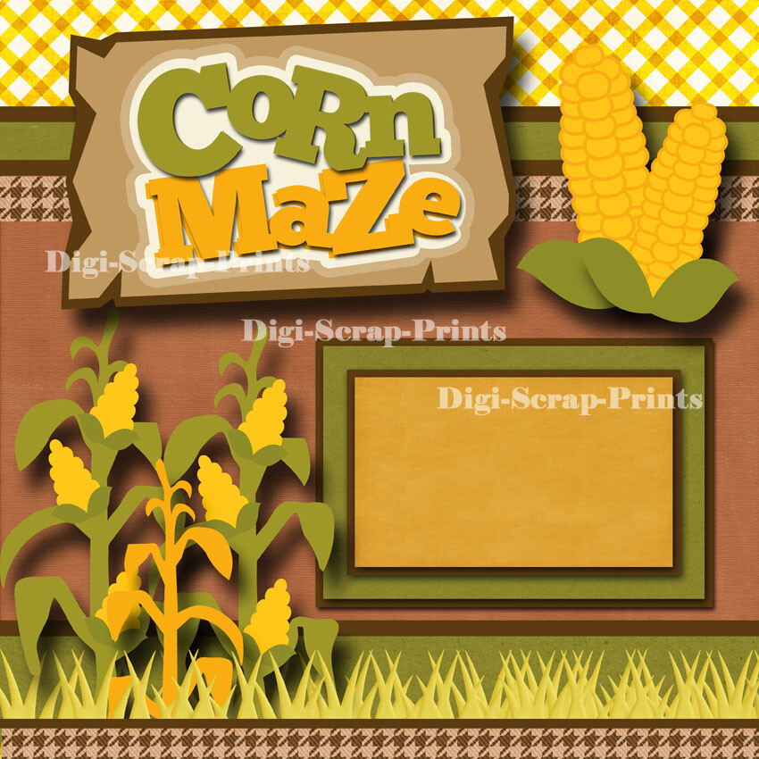CORN MAZE ~ FALL ~ FARM 2 premade scrapbook pages paper printed ...