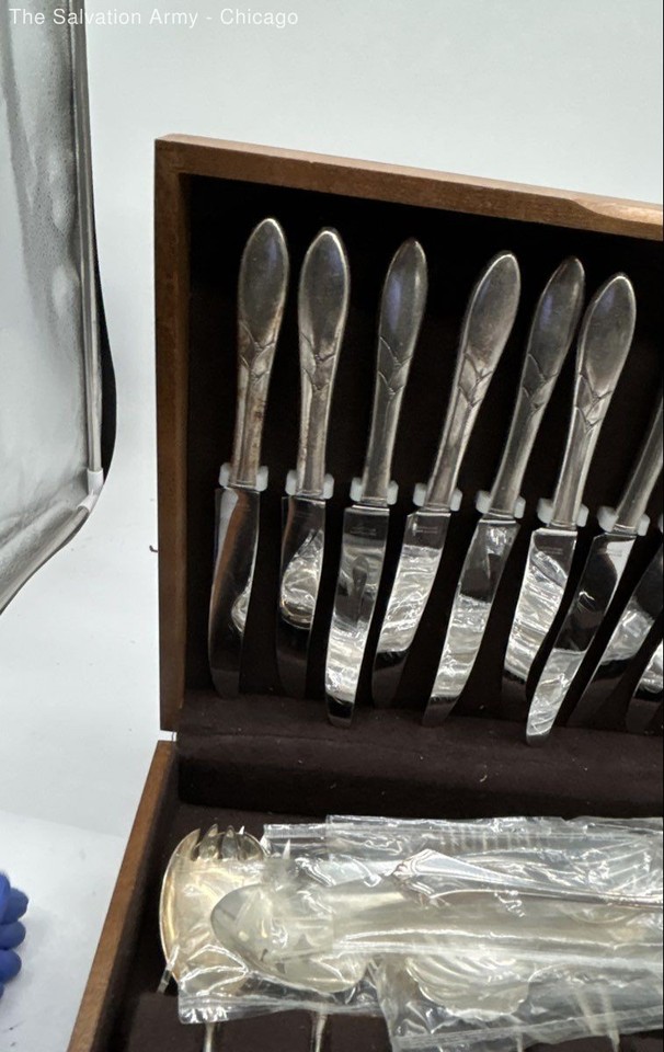 Silver Colored Mid-Century Modern Fork Spoon Silverware Flatware Set In ...