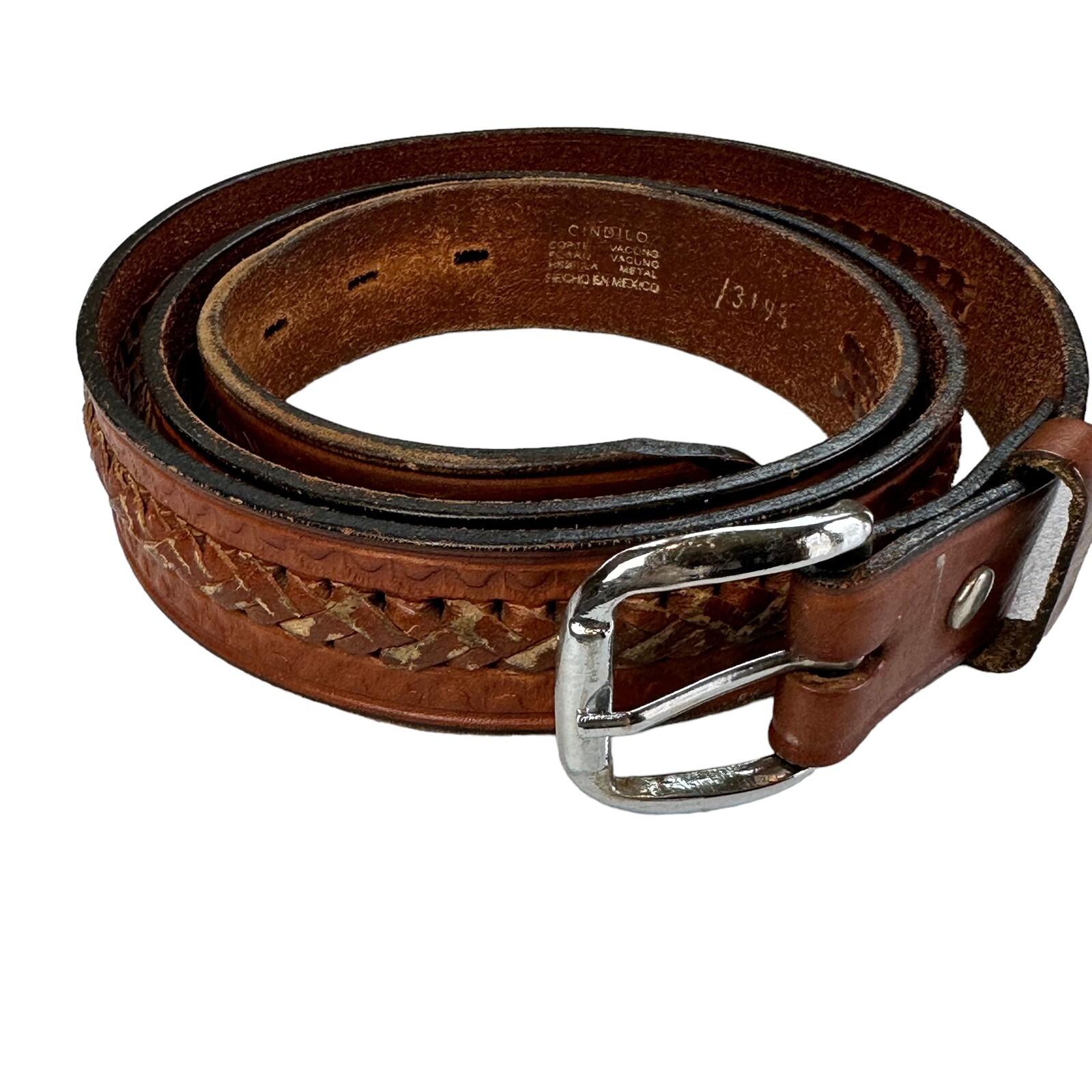 Cindilo Vintage Braided Tooled Embossed Genuine Leather Belt Men's Size ...