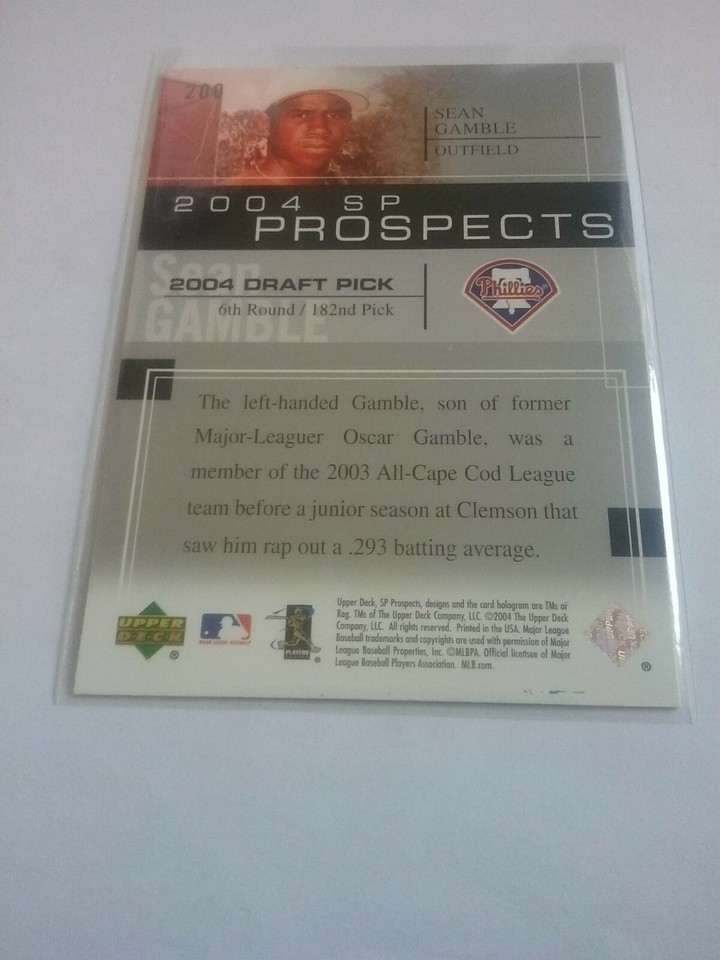 Sean Gamble SP 2004 UD Prospects Sp Phillies No 209 | eBay