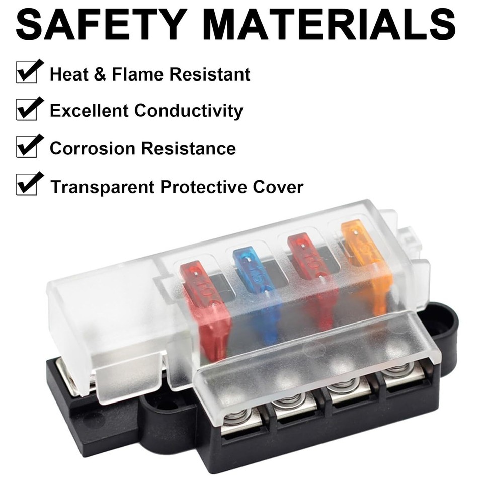 4 Way 12V Blade Fuse Block Box with Protection Cover for Car Boat ...