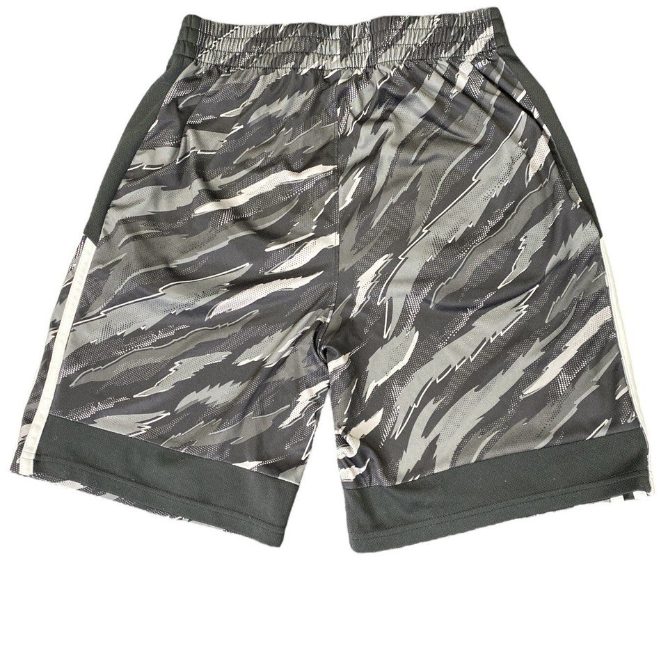 ADIDAS Youth L Black Gray Shorts 2 Pockets Claw Marks Design Elastic ...