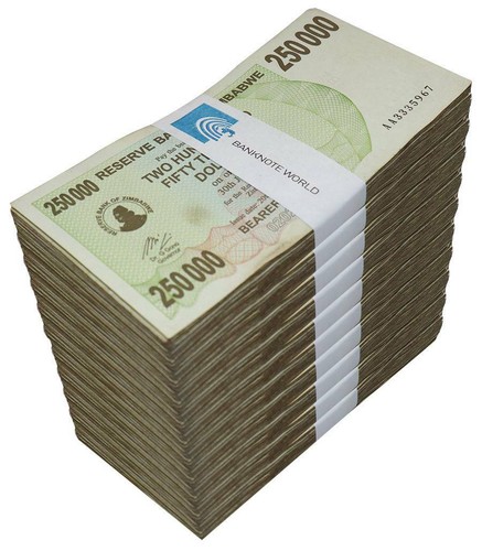Zimbabwe 250000 Dollars Bearer Cheque, 2007, P-50, Used X 1000 PCS ...