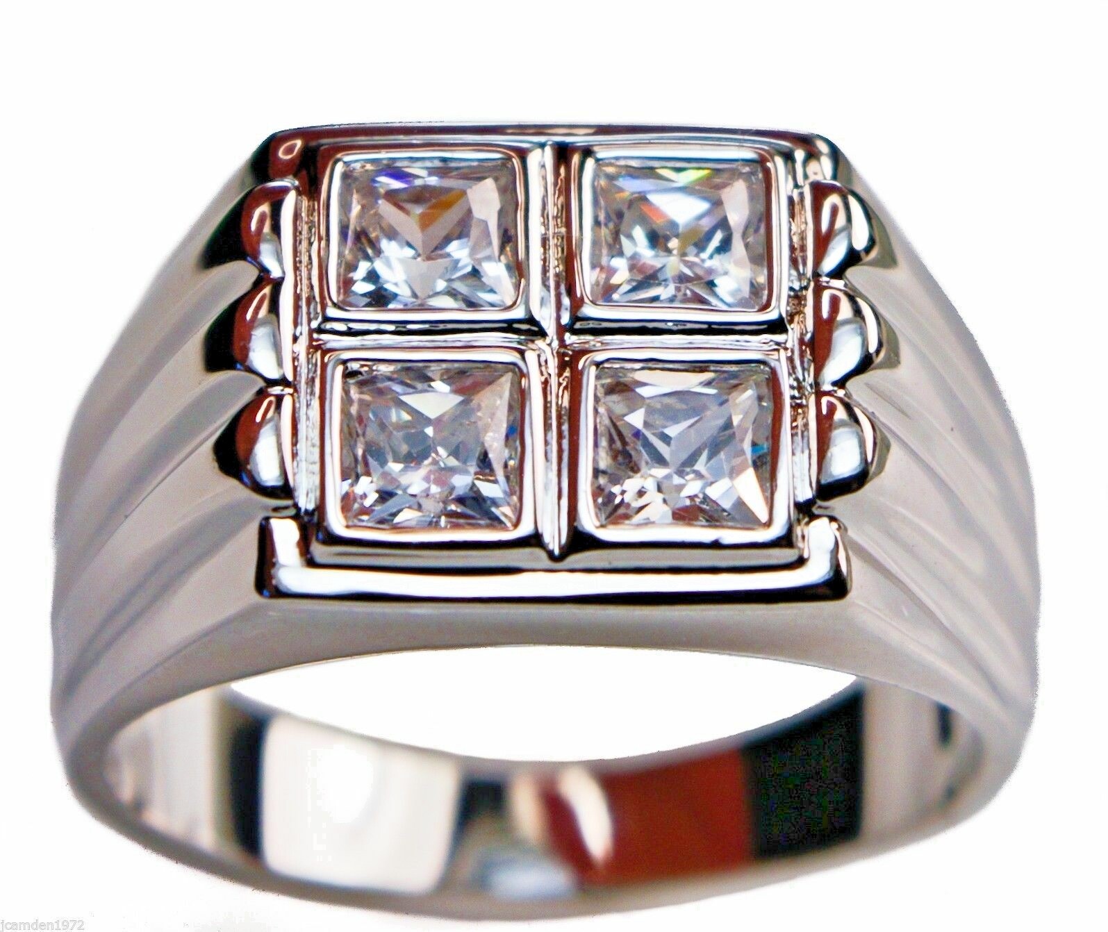Mens 4.8 carat Four Stone Square cz ring stainless steel size 9 TK488 ...