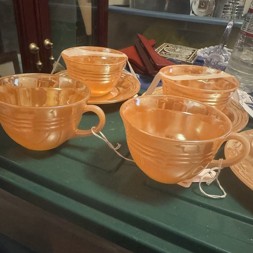 Vintage Fire King Brand Lustre Peach Swirl Cups And Saucers, One Laurel ...