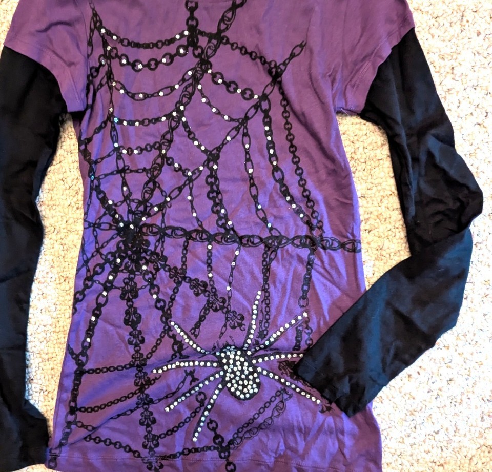Black /Purple & Silver halloween tee spider JR 3-5 26-28 " chest long ...