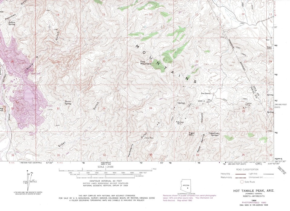 Hot Tamale Peak Quadrangle Arizona 1964 USGS Topo Map 7.5 Minute ...
