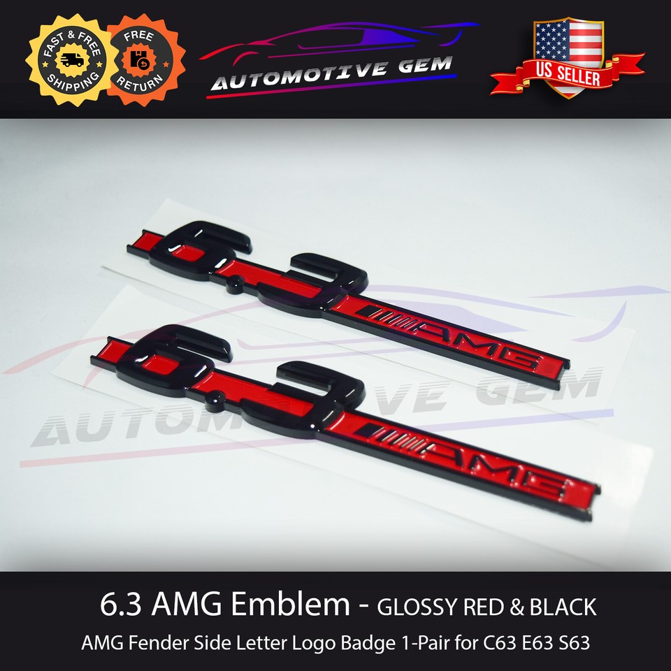 6.3 AMG Emblem Red Black Fender Logo Badge Nameplate Mercedes OEM C63 ...