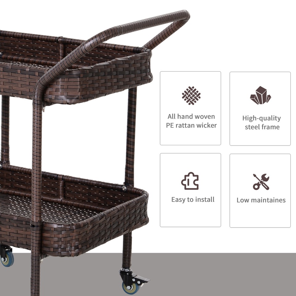 Outsunny 2-Tier Food and Serving Cart w/ Work Area, Great for Parties ...