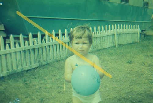 VTG 1950s 35mm Slide Toddler Child Blue Balloon Trailer Park Picket ...