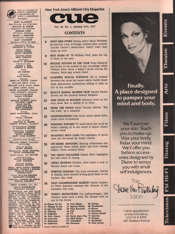 New York Cue Magazine January 21 1977 William Wolf Anne Levin 060820AME ...