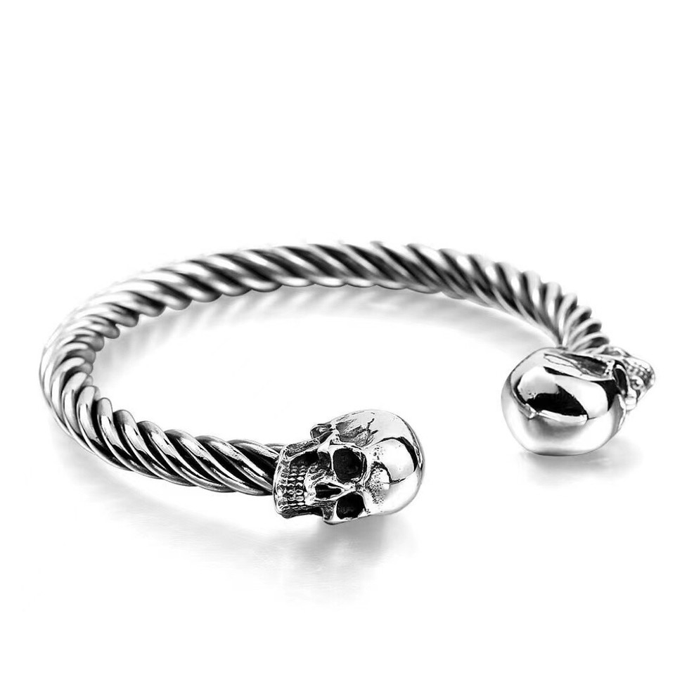 Men Stainless Steel Skull Skeleton Bones Silver Cuff Bracelet Punk ...