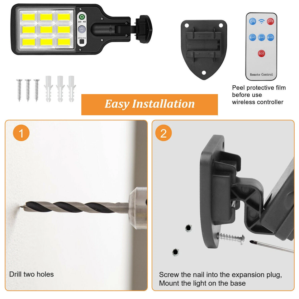 6000W LED Solar Street Wall Light PIR Motion Sensor Security Outdoor ...