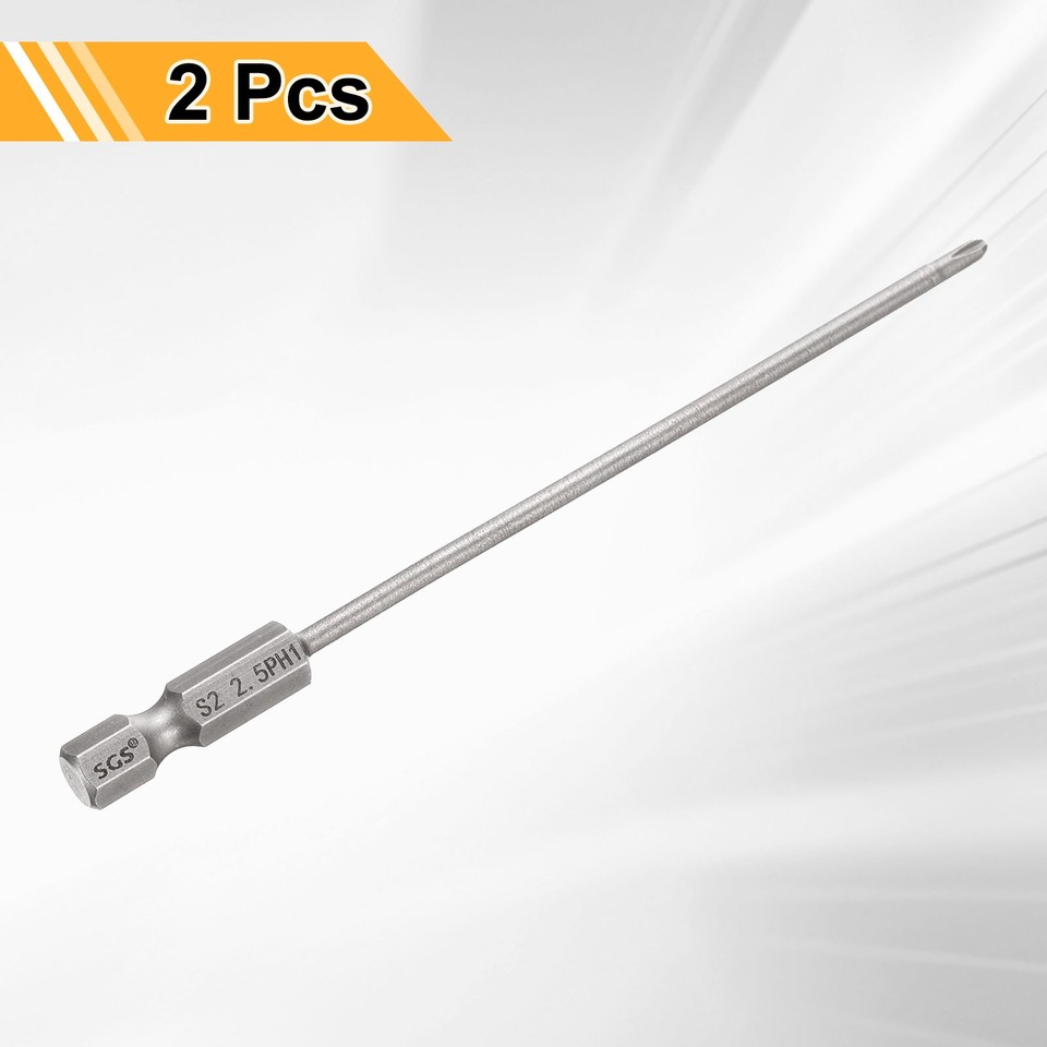 2pcs PH1 Phillips Screwdriver Bit 1/4" Hex Shank 4.3" Long 0.1" Rod ...