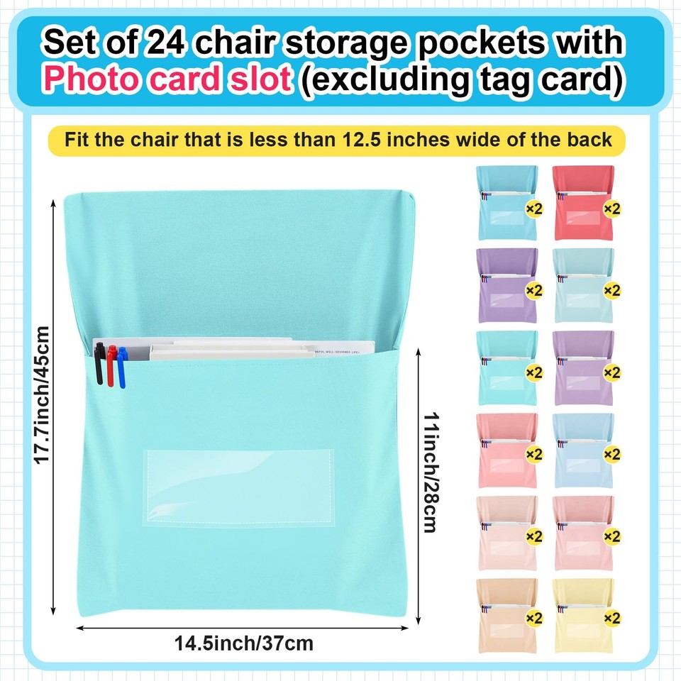 24 Pcs Chair Pockets for Classroom Chairback Pocket Chart 14 x 18 Inch ...