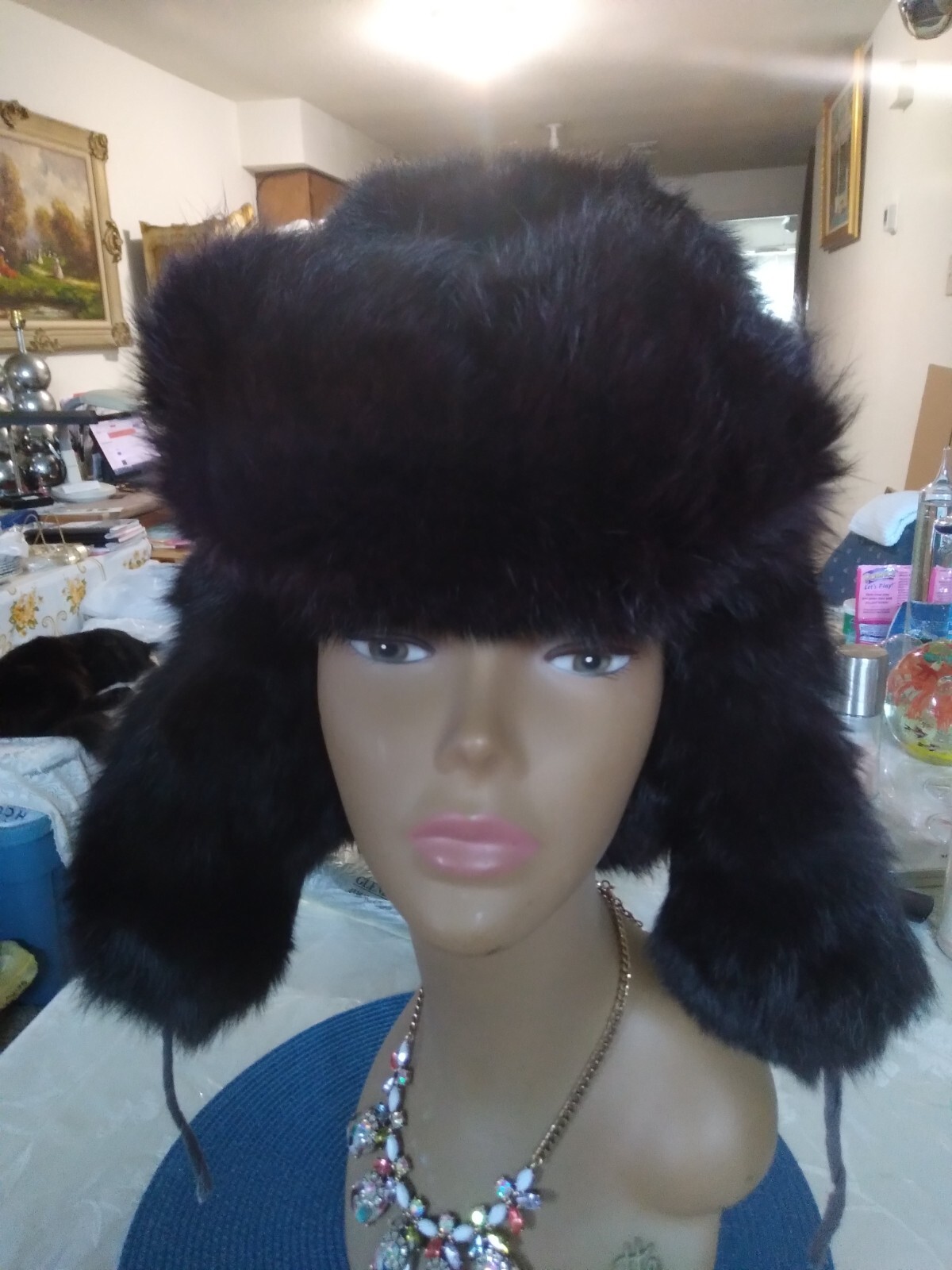 USHANKA Russian Black Rabbit fur Hat Unisex, Dated 2003 | eBay