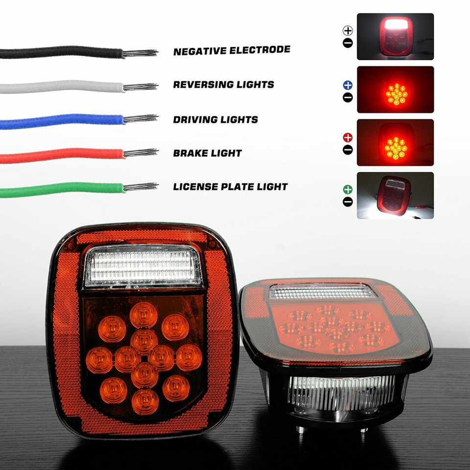 Pair 39 LED Tail Lights Brake License Plate Lamp For Jeep Wrangler YJ ...