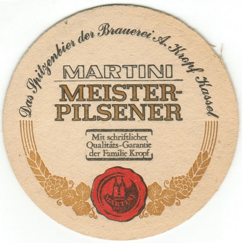 Beer lid brewery A. Kropf martini master Pilsener Germany Hesse Kassel ...