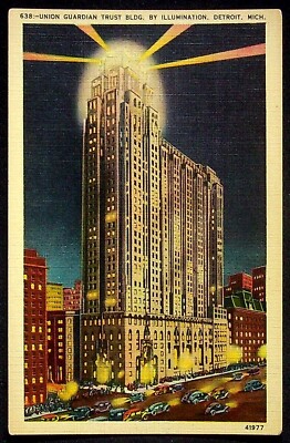 Vintage Union Guardian Trust Building Illumination Postcard Detroit, MI ...