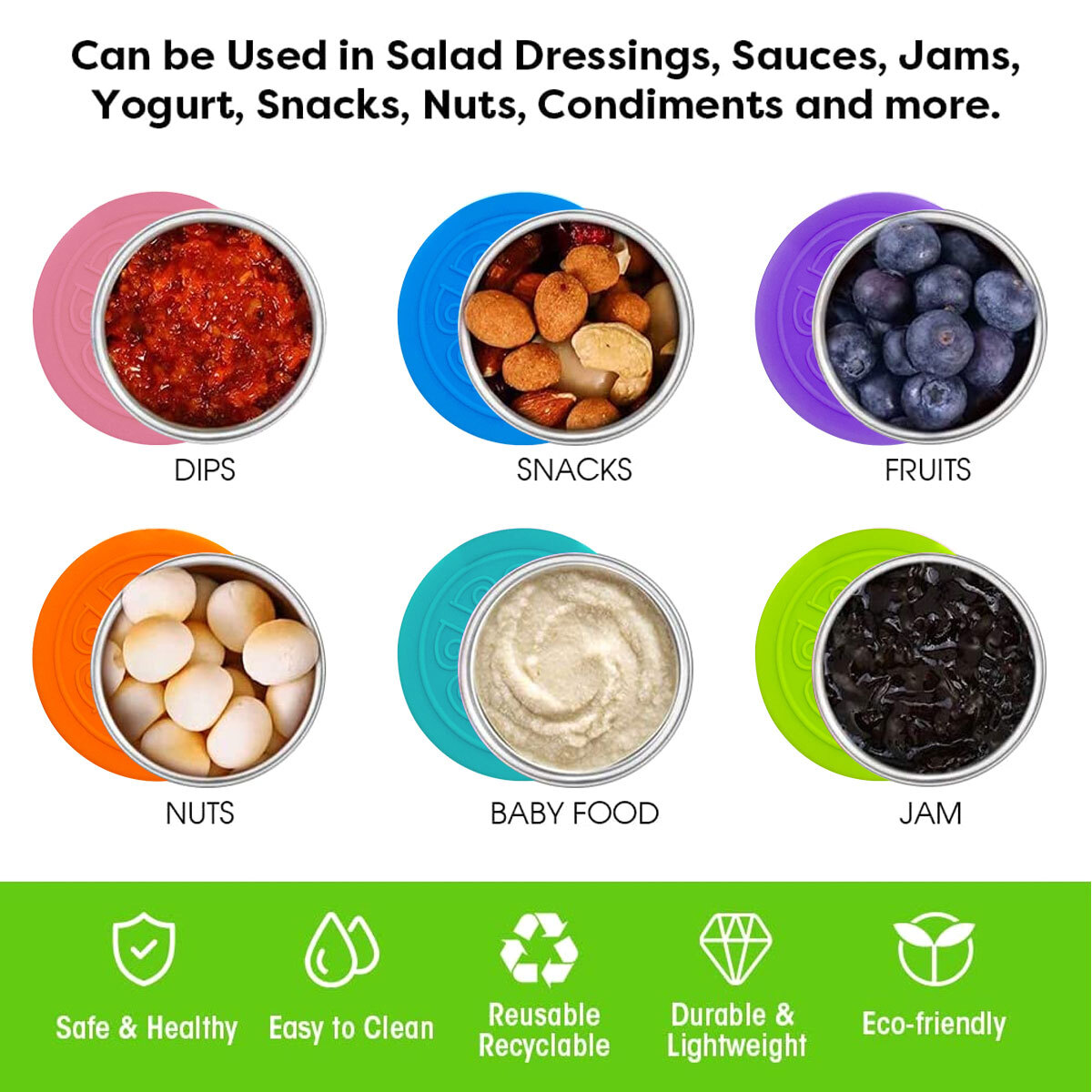 6Pcs Salad Dressing Container with Silicon Lids Labels 1.6oz Steel ...