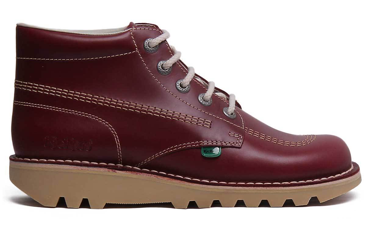 Kickers Kick HI Core Mens Casual Leather Ankle Boots In Dark Red Size ...