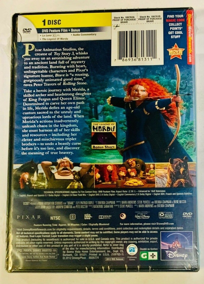 Brave (DVD, 2012) - Brand New - Disney - Inludes Bonus Short Film ...