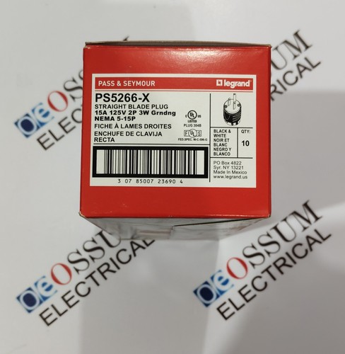 LEGRAND PS5266-X STRAIGHT BLADE PLUG 15A 2POLE 3W 110VAC LOT OF 10PCS ...