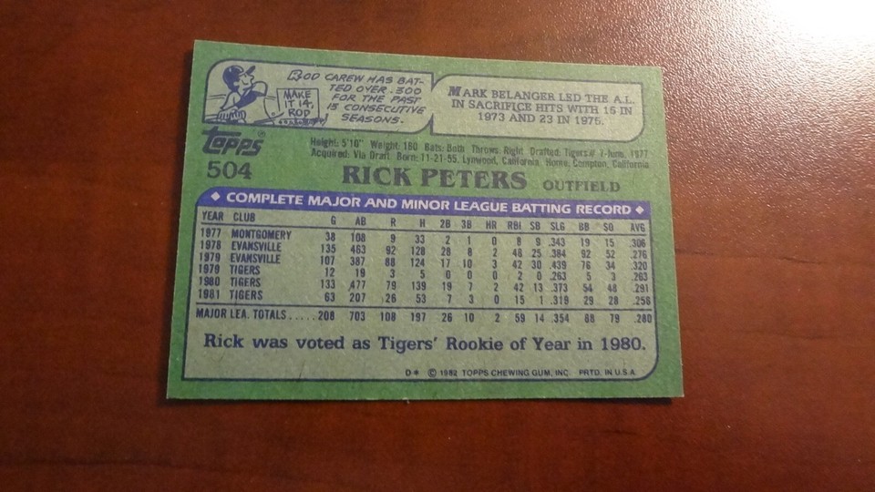 1982 TOPPS # 504 RICK PETERS BASEBALL CARD | eBay