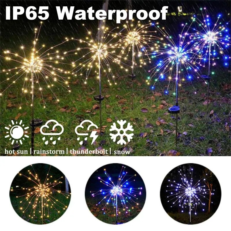 1PC 150 LED Solar Firework Fairy Light Waterproof Outdoor Path Lawn ...