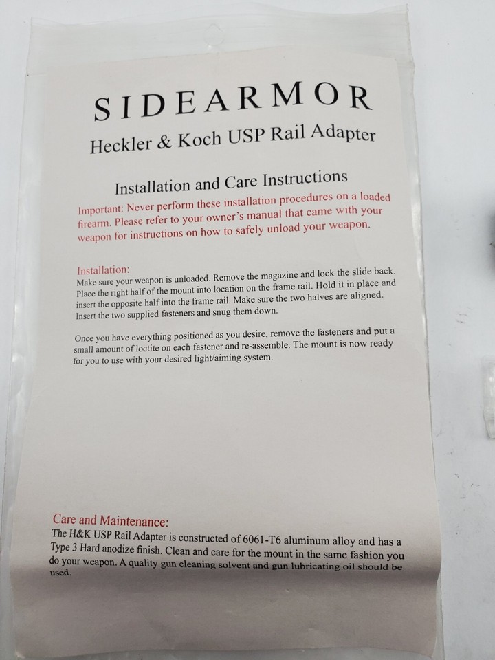 Sidearmor H&K USP Compact Pistol Acessory Rail Picatinny Adapter Light ...