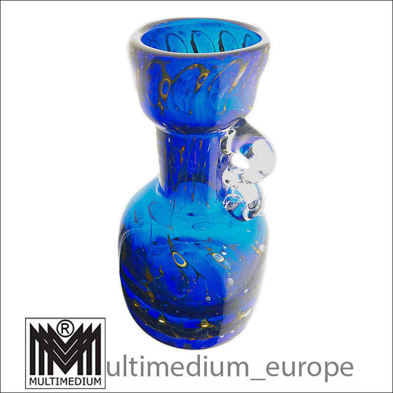 Eisch Glas Vase Pfauenauge Kunstglas Studioglas Blau Gelb Henkel | eBay