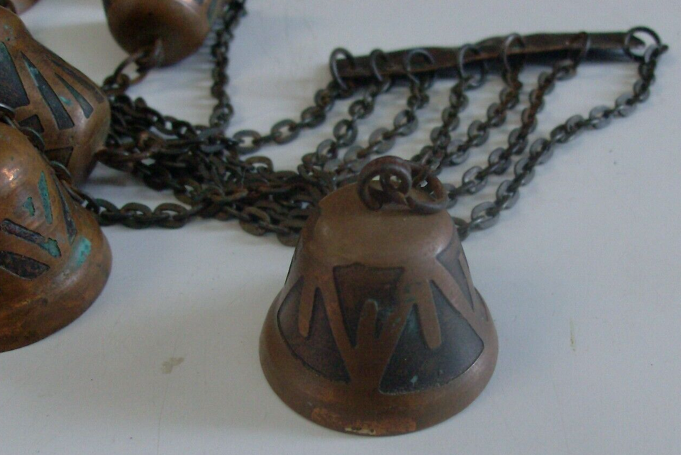 Antique Arts & Crafts Style Etched Copper Bells Door Chimes Hand Forged ...