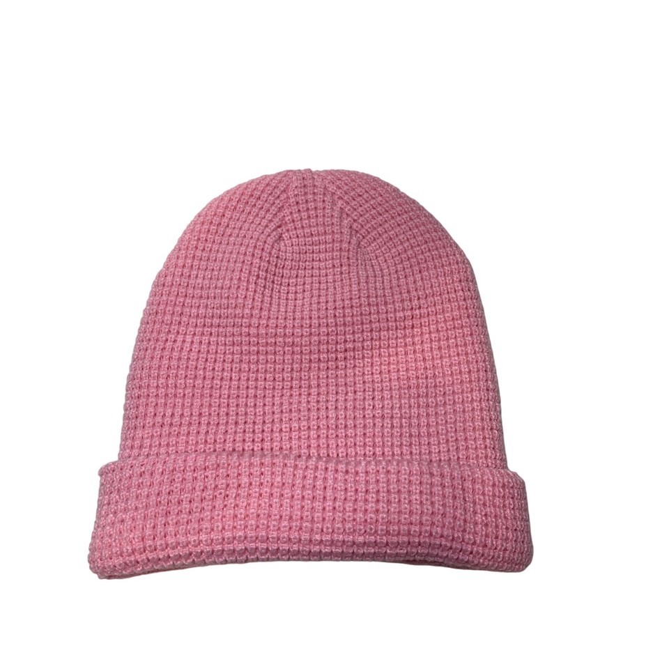 Yea.Nice Beanie Soft Acrylic Carnation Pink Folded Waffle Weave Beanie ...