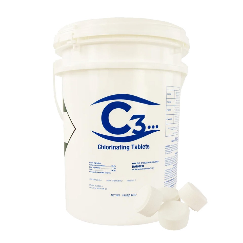 C3 Stabilized 3" Trichloro Chlorine Swimming Pool Tablets (Choose Size ...