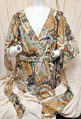 EUC, Multi-color, 18/20, Belted Metro7, 3/4 sleeves, lined blouse. Side ...